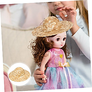 HOOTNEE 8pcs Braided Straw Hat Mini House Adornment Model Doll Top Hat Mini DIY Top Hat Small Hat DIY Prop Mini Hat Small Top Hat Creative Hat Ornament DIY Woven Straw Hat Small Hats Decor