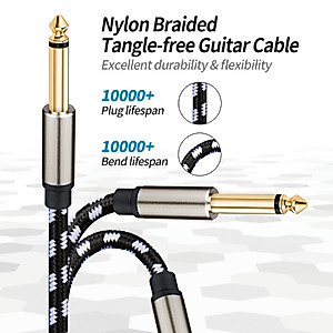 Sound harbor Guitar Cable, Guitar Amp Cord, Electric Guitar Instrument Cable 15 Feet, 1/4 Bass Guitar Cable