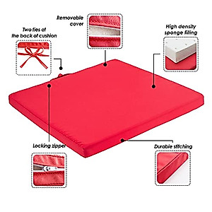 Uheng 6 Pack Patio Outdoor Chair Cushions with Ties, Seat Pads Mat, Waterproof Removable Cover, Comfort Memory Foam Nonslip for Garden Deck Picnic Beach Pool -18" X 18"(Red)