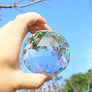 H&D Clear Cut Crystal Glass Ball, 100mm Translucent Faceted Gazing Ball, Crystal Sphere Prisms Suncatcher Home Hotel Decor