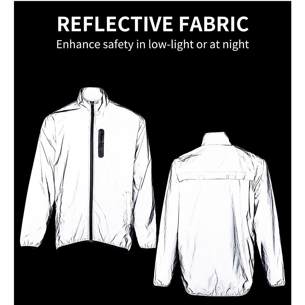 WOSAWE Men Reflective Jacket Night Glowing Bomber Jacket MTB Cycling Windbreaker Travel Sport Coat(Silver,M)