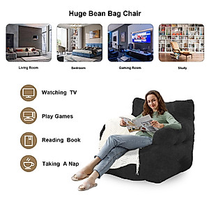 Recaceik Giant Beanbag Chair, Huge Fluffy Faux Fur Bean Bag Lazy Sofa with Filler, Ultra Soft Bean Bag Chair for Adults, Comfy Cozy Beanbag Chair with Memory Foam for Living Room, Dorm(Black)