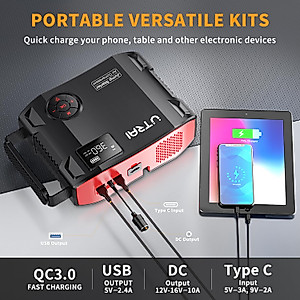 Car Jump Starter with Air Compressor, UTRAI Portable Car Battery Jump Starter 5000A Peak 12V Car Battery up to Jump Box All Gas/ 8.0L Diesel with Tire Inflator, DC 160W Jump Start Battery Pack
