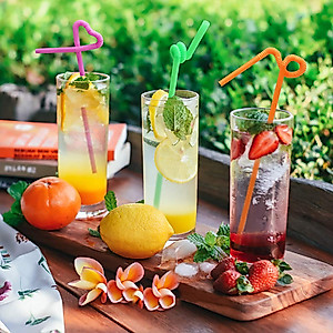 ALINK 200 PCS Flexible Plastic Drinking Straws, 10.2 Inches Extra Long Colorful Disposable Bendy Party Fancy Straws