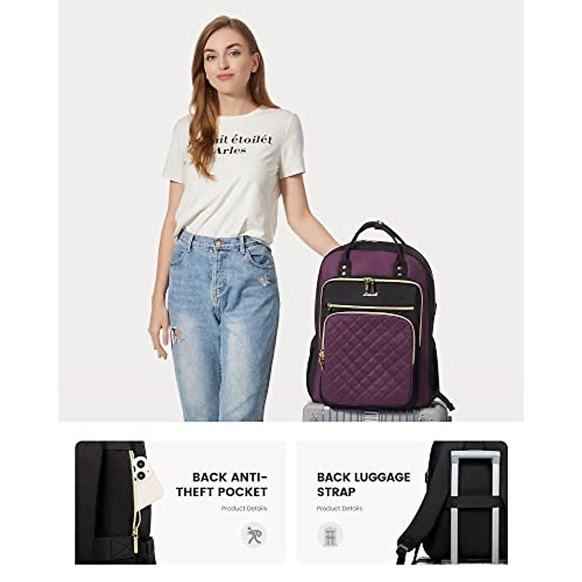 LOVEVOOK Laptop Backpack Purse for Women, 17" Laptop Bag with USB Port, Water Resistant Lightweight Daypacks for College Travel Work Business, Nurse Teacher Computer Bags, Purple Black