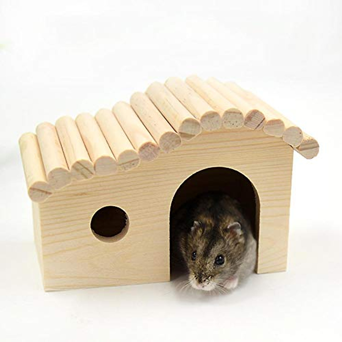 Wooden Hamster House for Small Pet, Hanging Wooden Swing,Chew Toy, Small Animal Hideout Arched Platform Nesting Habitat for Gerbils Guinea Pigs Hedgehog