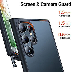 TORRAS Shockproof Designed for Samsung Galaxy S22 Ultra Case, Military Grade Drop Tested Semi-Clear S22 Ultra Case Hard Black Back Soft Edge Slim Thin Protective Galaxy S22 Ultra Case, Black