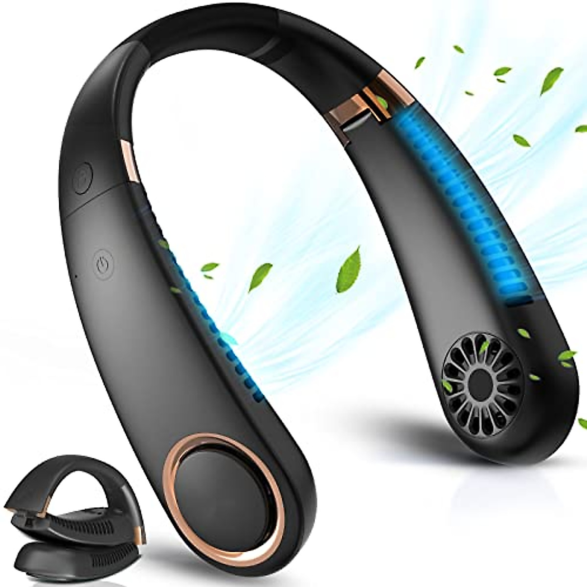 Portable Neck Fan, Livyyds Upgraded Foldable Hands Free Bladeless Neck Fan, 5000 mAh USB Rechargeable Battery Operated Personal Fan, Wearable Cooling Neck Fan Perfect for Travel, Sports, Office - Black