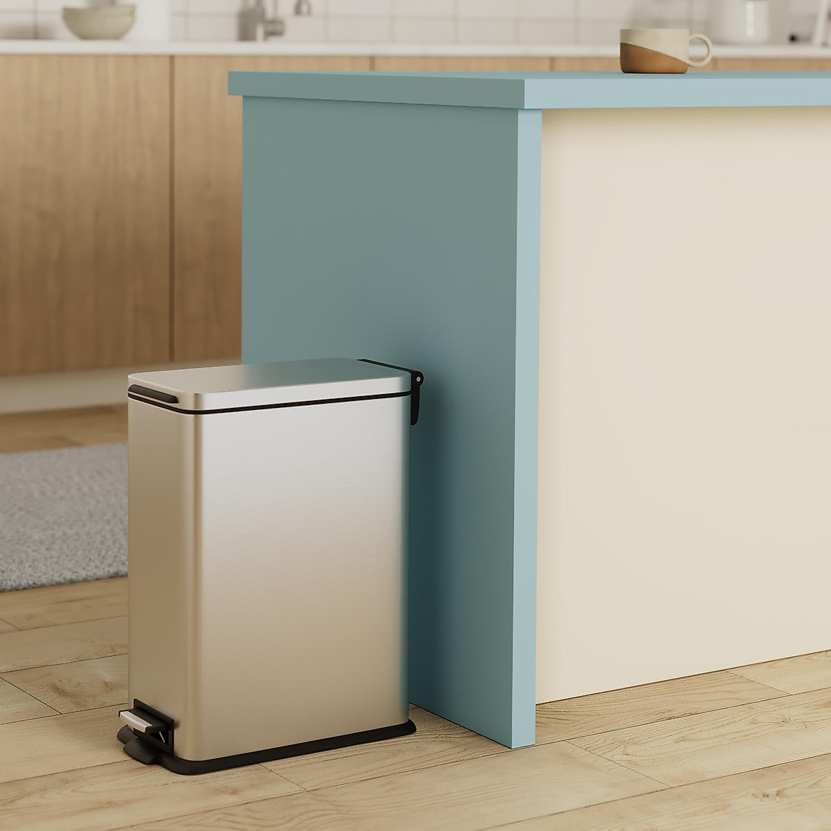 Home Zone Living 4.4 Gallon Slim Kitchen Trash Can, Stainless Steel, Step Pedal, 16.7 Liter