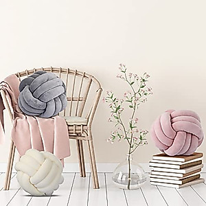 Macarrie 3 Pieces 8.6 Inch Knot Ball Pillow Round Throw Pillow Soft Decorative Plush Cushion Aesthetic Knotted Pillow Home Sofa Floor Bedroom Photography Decor (Milk White, Light Gray, Pink)