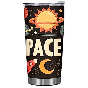 QWEUIOP 20oz Insulated Travel Coffee Mug Cartoon Outer Space Planet Rocket Stainless Steel Tumbler with Lid Double Wall Vacuum Coffee Cup For Hot and Cold Drinks14143
