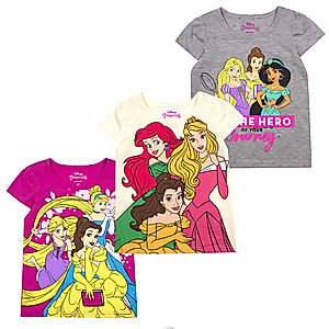 Disney Princesses Girls 3 Pack T-Shirts for Toddler and Little Kids – Pink/White/Grey