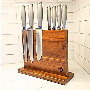 Omni Felix Magnetic Knife Block, Clean and Efficient Knife Holder and Storage, Beautiful Natural Acacia Wood Knife Display Stand, Strong Magnetic Double Sided Kitchen Knife Holder