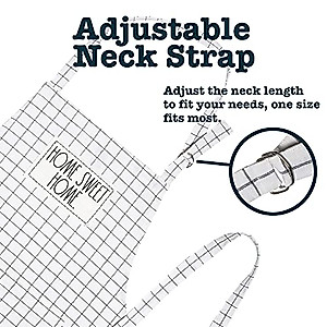 Rae Dunn Kitchen Apron for Adults, Adjustable Aprons for Cooking with Long Strap and Ties, Baking, BBQ, Machine Washable, Cotton Window Pane Apron Embroidered HOME SWEET HOME