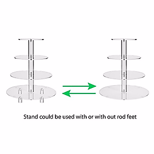 Jusalpha® Large 4 Tier Acrylic Glass Round Cake Stand Cupcake Stand Tea Party Serving Platter Candy Bar Party Décor with Rod Feet (4RF)