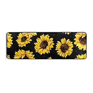 Sunflower Black Kitchen Rugs Non-Slip Soft Doormats Bath Carpet Floor Runner Area Rugs for Home Dining Living Room Bedroom 72" X 24"