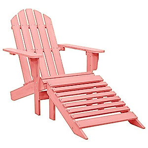 Tidyard Patio Adirondack Chair with Ottoman Solid Fir Wood Pink Outdoor Fire Pit Chair Wooden Garden Armchair for Porch Pool Lawn Deck Backyard Balcony Outdoor