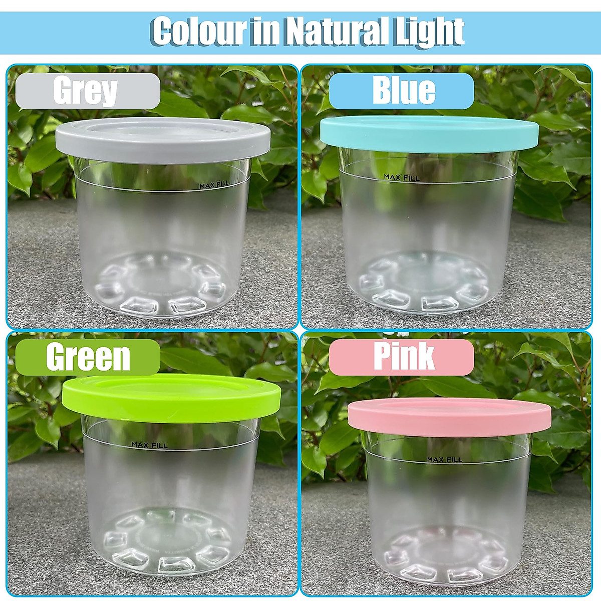 4pcs Ice Cream Pint Containers Replacement for Ninja Creami Pints and Lids, Compatible with NC301 NC300 NC299AMZ Series Ice Cream Maker, Dishwasher Safe & BPA-Free Leak Proof Ice Cream Container Box