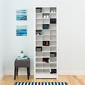 Prepac Space-Saving 36 Pair Shoe Storage Cabinet With Cubbies, 13"D x 23.5"W x 72.5"H, White