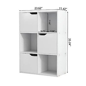Aybihous3 Storage Bookcase with 6 Cube Organizers,3 Cabinets with Doors and 3 Open Cubes Book Display Shelves 3 Tiers,Storage Case Bookshelf for Living Room/Bedroom/Study/Office/Library,White On-Site