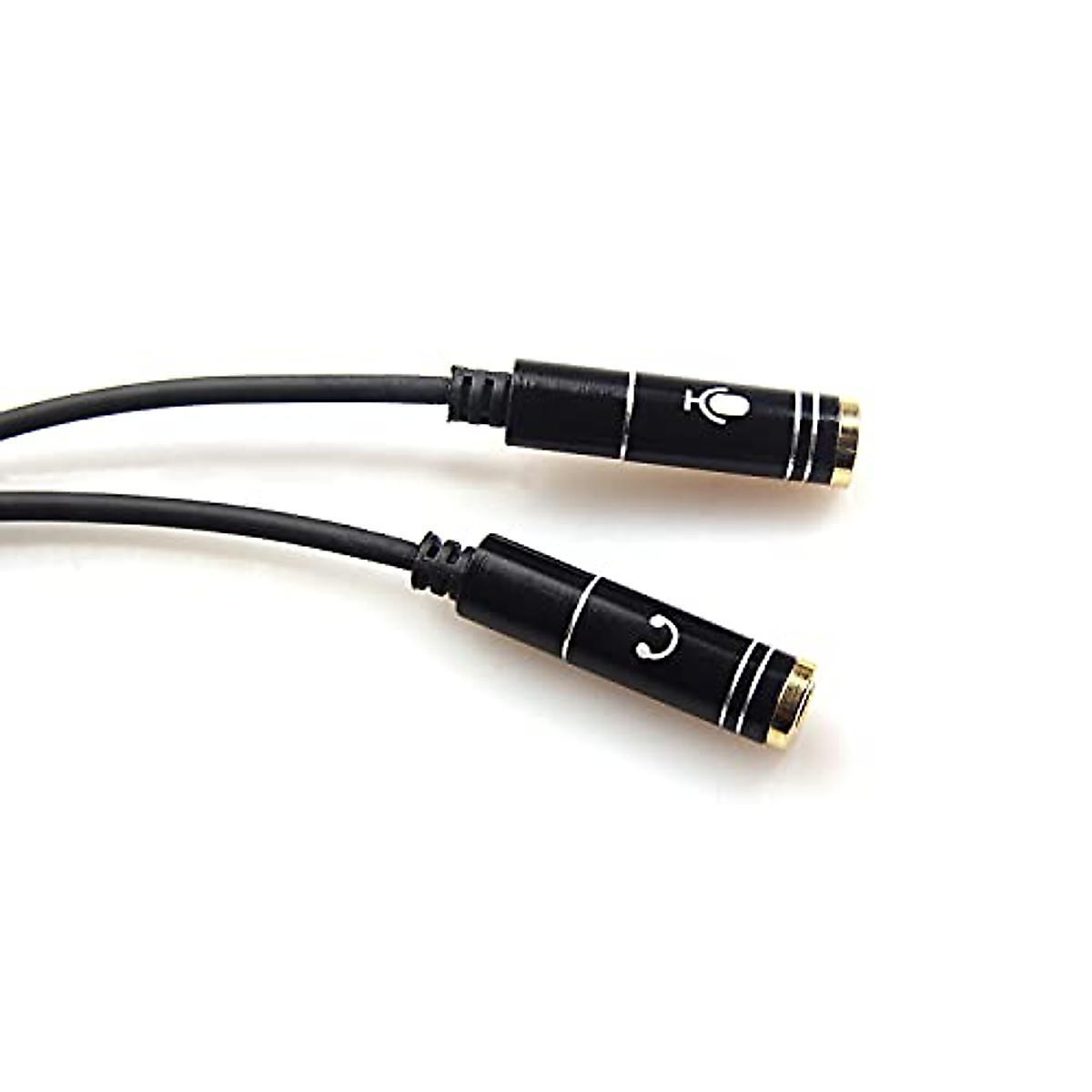REXUS Black 2-Pack 3.5mm Y Splitter Stereo Audio Cable 4-Pole Male to 2 Female for Headphone, Headset Splitter Adapter Extension Aux Cable, Compatible MobilePhone and New Laptop(M22F35Hx2)