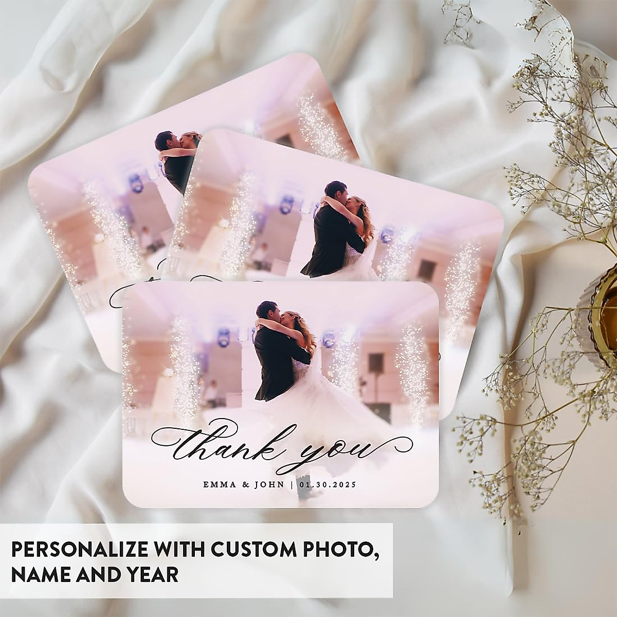 Andaz Press 5x7 Inch Photo Personalized Wedding Thank You Cards With Envelopes, Classic Wedding Thank You Card With Message, Customized Thank You Cards,Wedding Thank You Notes Bulk 24 Pack Made in USA