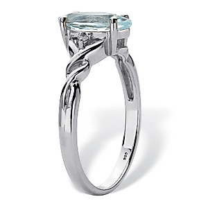 PalmBeach Jewelry Yellow Gold-Plated or Sterling Silver Marquise Cut Genuine Aquamarine and Diamond Accent Ring Size 8