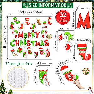 Christmas Stocking Cutouts Bulletin Board Decorations Set, Grinch Merry Christmas Letters, Whoville Christmas Party Supplies for Toddler Kid’s Room Students, Xmas School Holiday Classroom Decor
