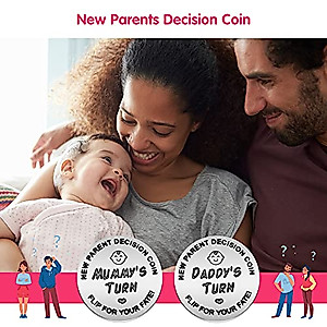 Decision Making Coin New Parents Gifts Pregnancy Gifts New Baby Gifts for Parent Mom Dad Decision Coin for Women Men Pregnancy for First Time Mummy Daddy to Be Christmas Birthday Gift (Silver)
