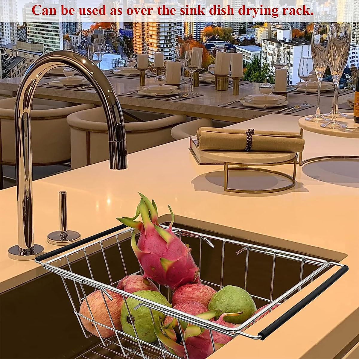 Orgneas Chest Freezer Organizer Bin Expandable Deep Freezer Wire Basket Storage Bin, Stainless Steel Over The Sink Dish Drying Rack for Kitchen