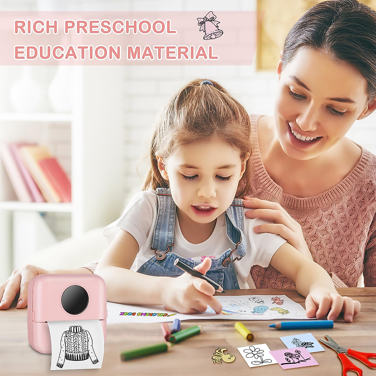 Mini Pocket Bluetooth Printer-Portable Thermal Printer with 5 Roll Papers for Journal/DIY Scrapbook/Travel/Notes/Lists/Label/Memo, Receipt Printer for Children Women Gifts Kids Christmas iOS&Android