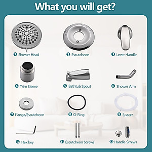 Replacement 9-Setting Rain Shower Faucet Tub Trim Kit for Delta 1300/1400& 13/14 Series, High Pressure 5.5" Round Rain Shower Head& Handle Set, Matte Black(Valve& Catridge Not Inclued)