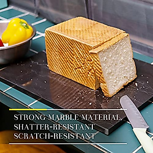 HERFECEAL Marble Cutting Board, Marble Pastry Board Serving Tray Plates for Cheese Rolling Dough, Non-Stick Marble Slab with Non-Slip Rubber Feet for Cake Display, Black 12"x16"