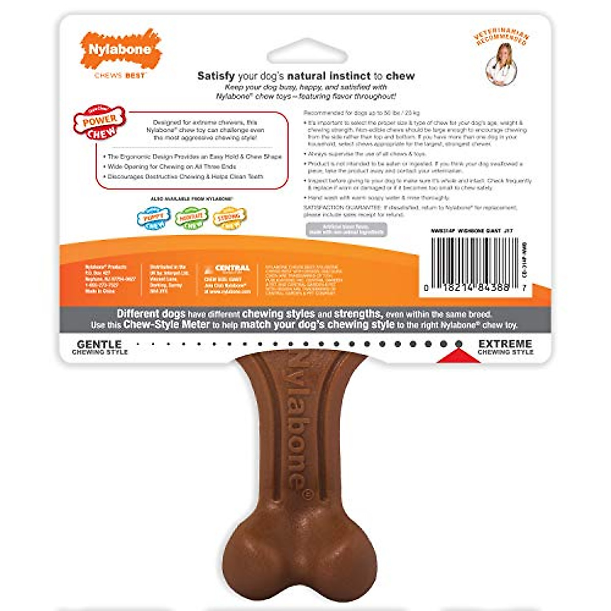 Nylabone Ergonomic Hold & Chew Wishbone Power Chew Durable Dog Toy Large - Up to 50 lbs.