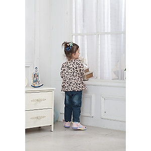 XUANHAO 18 Months Girl Clothes Toddler Girl Winter Clothes Ruffle Leopard Tops Denim Jeans Long Sleeve Pant Set 18-24 Months Girl Clothing