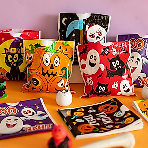 JOYIN 96 Halloween Drawstring Treat Bags 6"x6" Halloween Goody Bags for Kids' Trick or Treat Goodie Bags Classroom Halloween Party Favor Supplies