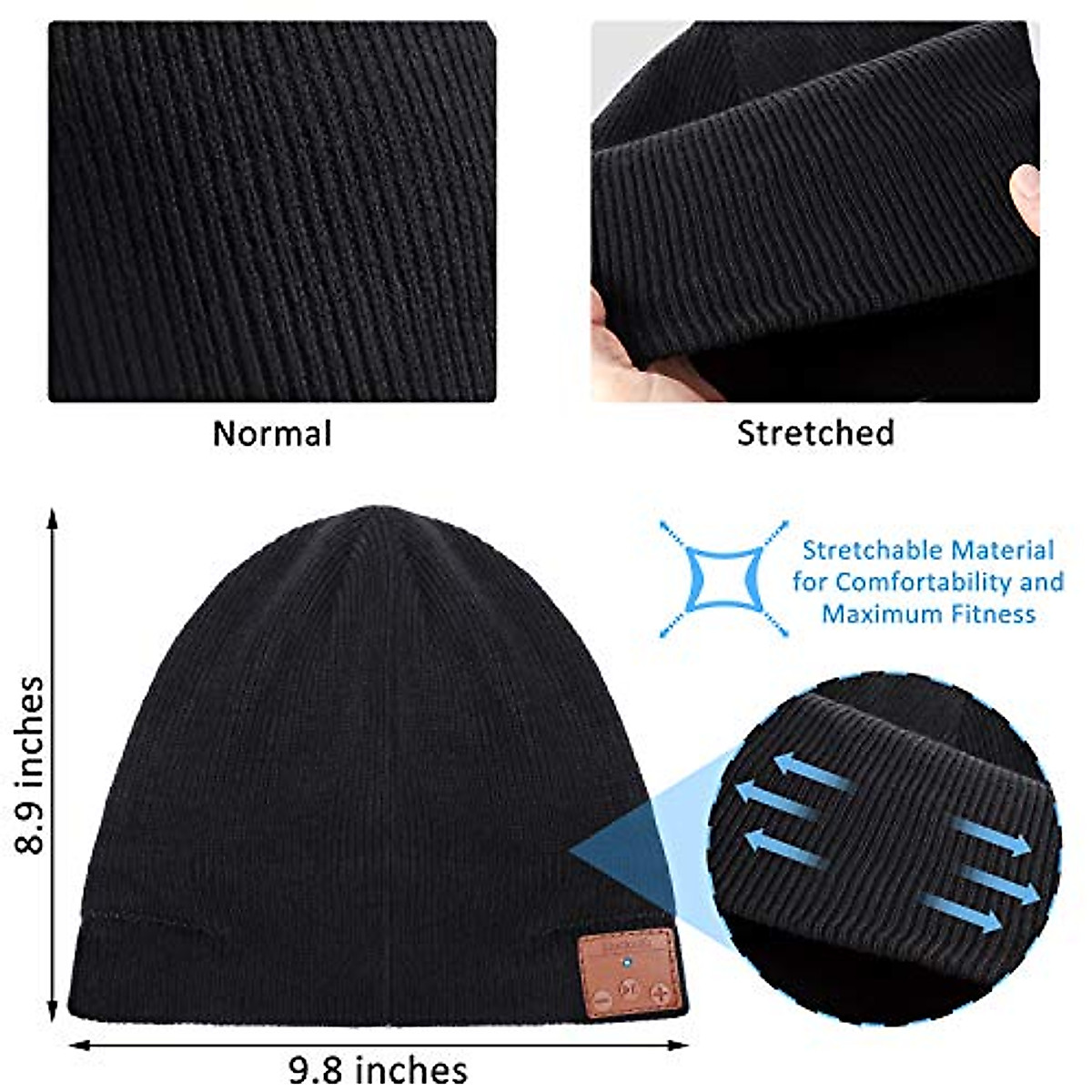 Beanie Hat Headphones, Wireless V 5.0 Knit Music Beanie Unisex, Cap Built-in Stereo Speakers, Valentine's Day Winter Gifts for Outdoor Sports, Men Women (Black)