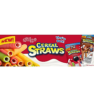2024 Kellogg's Cereal Straws Froot Loops Edible Breakfast Straw Alternatives for Milk, 90's Childhood Nostalgic Treat for Drinking and Eating, Cereals for Kids, Pack of 2, 36 Straws