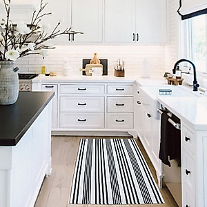 Black and White Striped Outdoor Rug Front Porch Rug 27.5"x43" Cotton Hand-Woven Welcome Mats Layered Door Mats for Front Porch/Entryway/Laundry Room/Bedroom/Outdoor (27.5"x43")