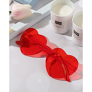 TOODOO 14 Pairs Heart Shaped Sunglasses for Women Girls Heart Sunglasses Rimless Transparent Glasses Bulk for Party Favors(Red)