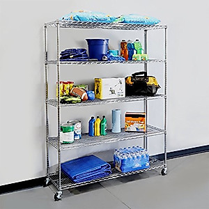 Seville Classics UltraDurable Commercial-Grade 5-Tier NSF-Certified Wire Shelving with Wheels, 60" W x 18" D, Plated Steel