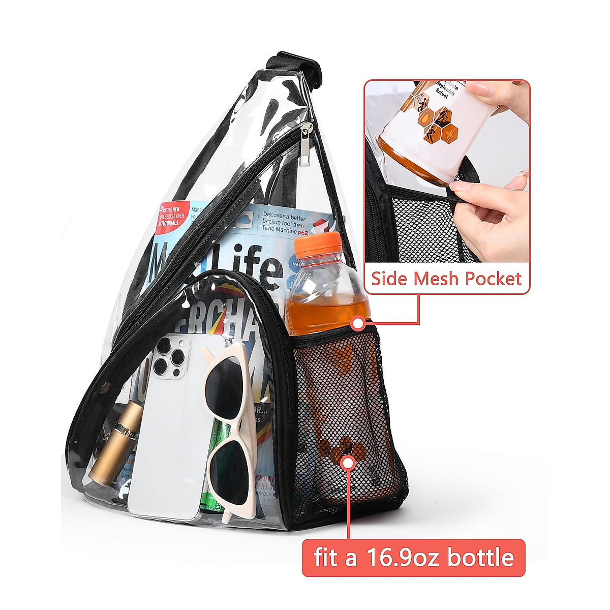 HULISEN Clear PVC Sling Bag Stadium Approved, Backpack with Adjustable Strap