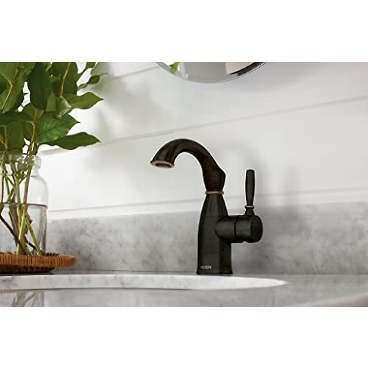 Moen Sarona Mediterranean Bronze One-Handle Single Hole Rustic Farmhouse Bathroom Faucet with Optional Deckplate, Traditional Bathroom Sink Faucet and Drain Assembly, 84144BRB