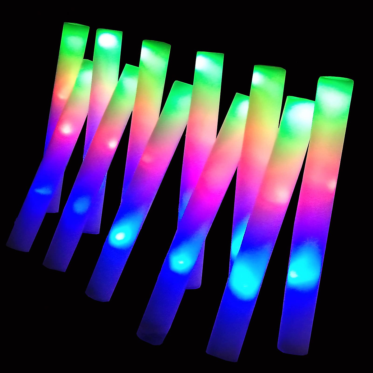Bylaotrs Foam Glow Sticks Bulk 100 Pack,3 Modes Flashing LED Light Sticks Glow in The Dark Party Supplies Light Up Toys for Parties Wedding Birthday Concert Christmas Halloween
