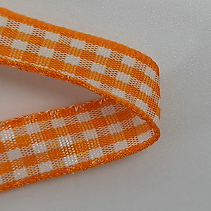 Micomon Orange Gingham Plaid Checked Ribbon 25 Yard Each Roll 100% Polyester (3/8", Orange)