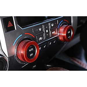 iJDMTOY 5pc-Set Red Aluminum Air Conditioner Stereo Volume/Tune 2WD/4WD Switch Turner Ring Covers Compatible with 2017-2021 Toyota Tundra w/ 2-AC Center Console