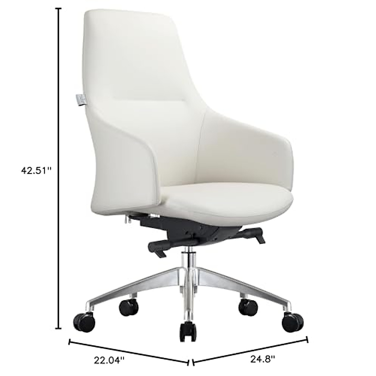 LeisureMod Celeste Mid-Century Modern Conference Office Chair in Upholstered Faux Leather and Iron Frame with Swivel and Tilt (White)