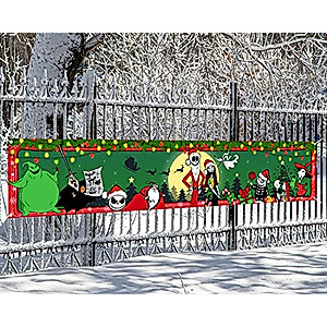 Nightmare Before Christmas Decorations Jack Skellington Yard Sign Jack and Sally Xmas Banner Decorations for Winter Holiday Indoor Outside Front Door Party Supplies