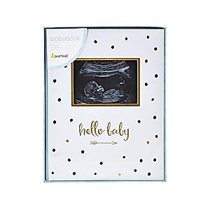 Pearhead First 5 Years Baby Memory Book, Gender-Neutral Baby Keepsake for New and Expecting Parents, Pregnancy And Milestone Journal, 50 Fill In Pages, Black and Gold Polka Dot