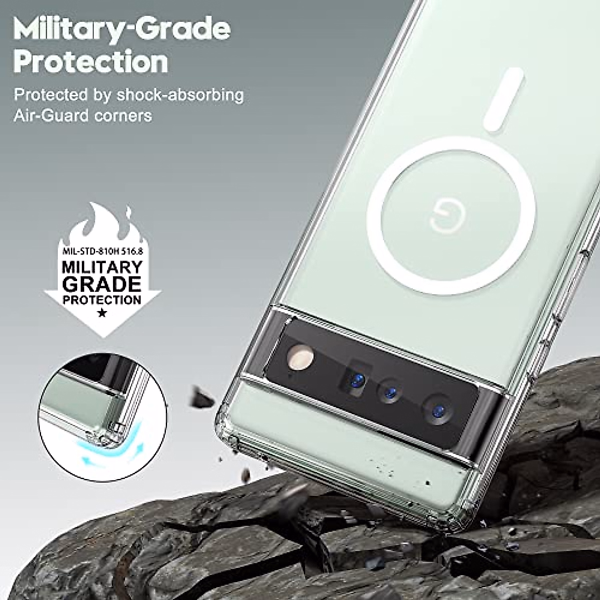 oakxco Google Pixel 6 Pro Magnetic Case Clear, Compatible with Magsafe Charging, Slim Fit Protective Phone Case for Pixel 6 Pro, Shockproof Soft Silicone TPU Bumper&Hard PC, Crystal Clear Anti-Yellow